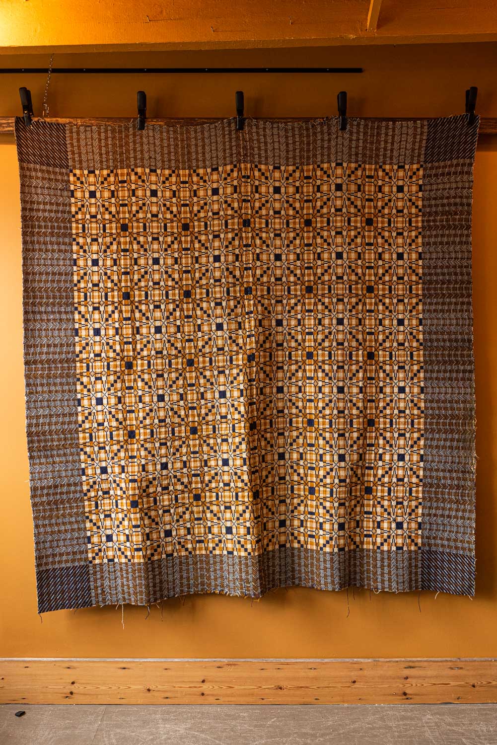 Blue Gold Welsh Blanket #8522 - Retrouvius