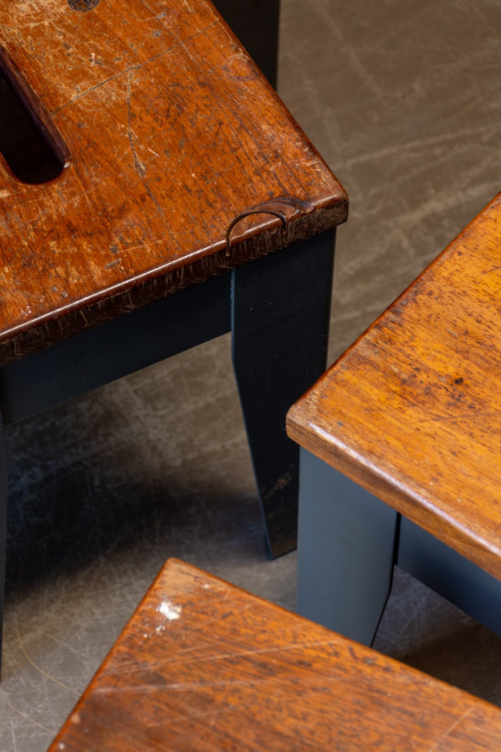 Iroko-topped stools #8058 - Retrouvius