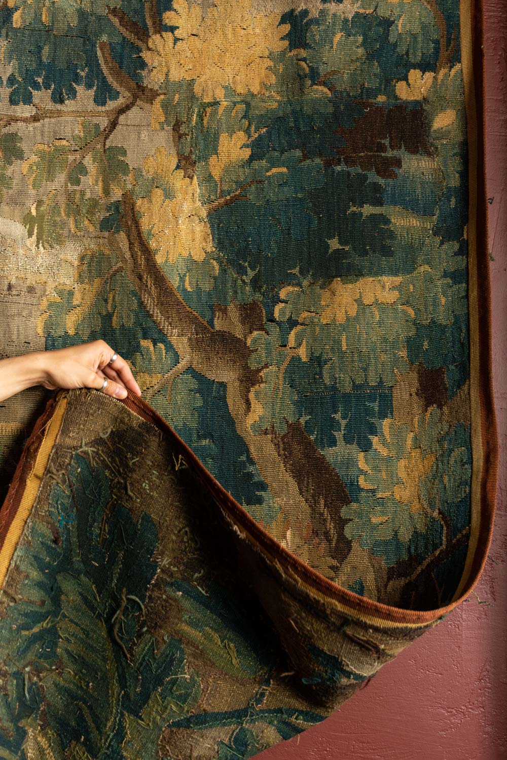 Narrow 18th C. Verdure tapestry #8075 - Retrouvius