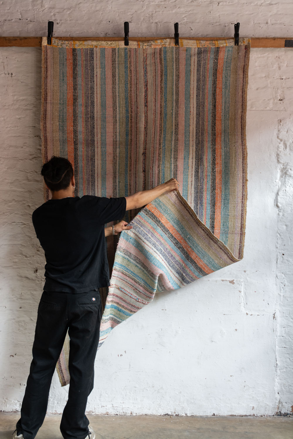 Pastel Striped Flatweave Rug #9081 - Retrouvius