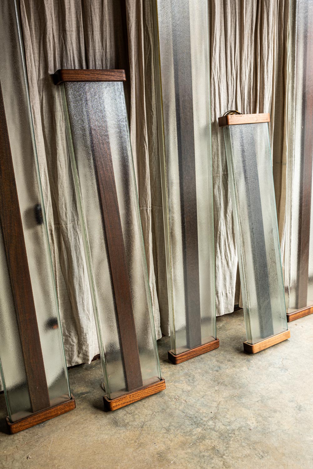 Reclaimed Channel Glass & Iroko Wall Lights #8688 - Retrouvius