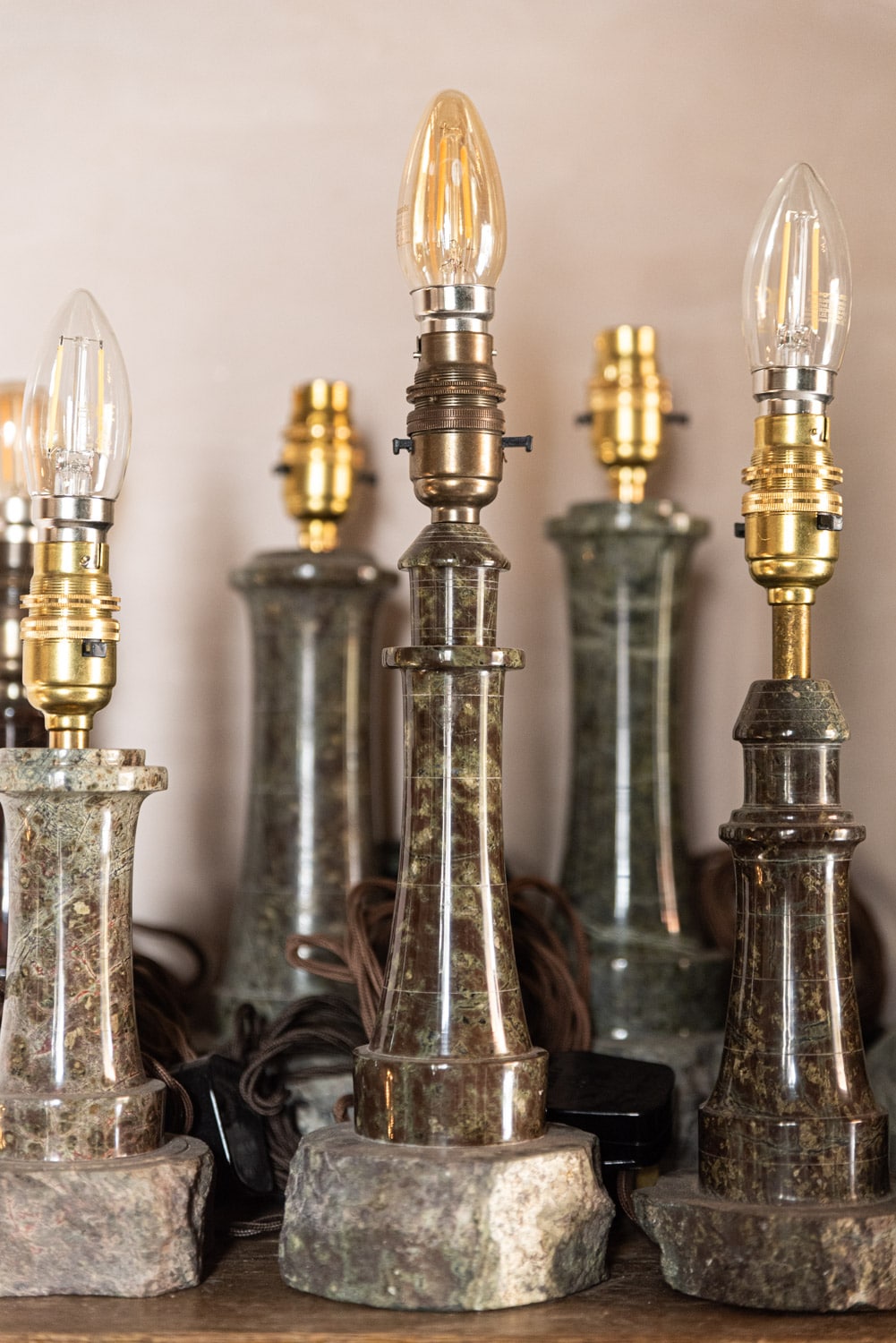 Serpentine Stone Lighthouse Lamps #6974 - Retrouvius