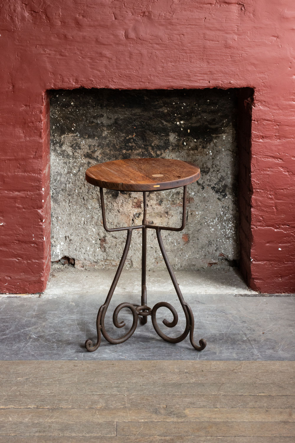 Wrought Iron and Iroko Side Table #8873 - Retrouvius