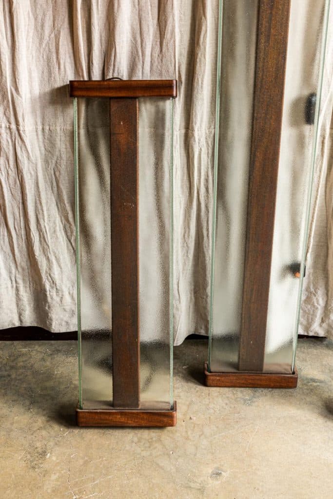 Reclaimed Channel Glass & Iroko Wall Lights #8688 - Retrouvius